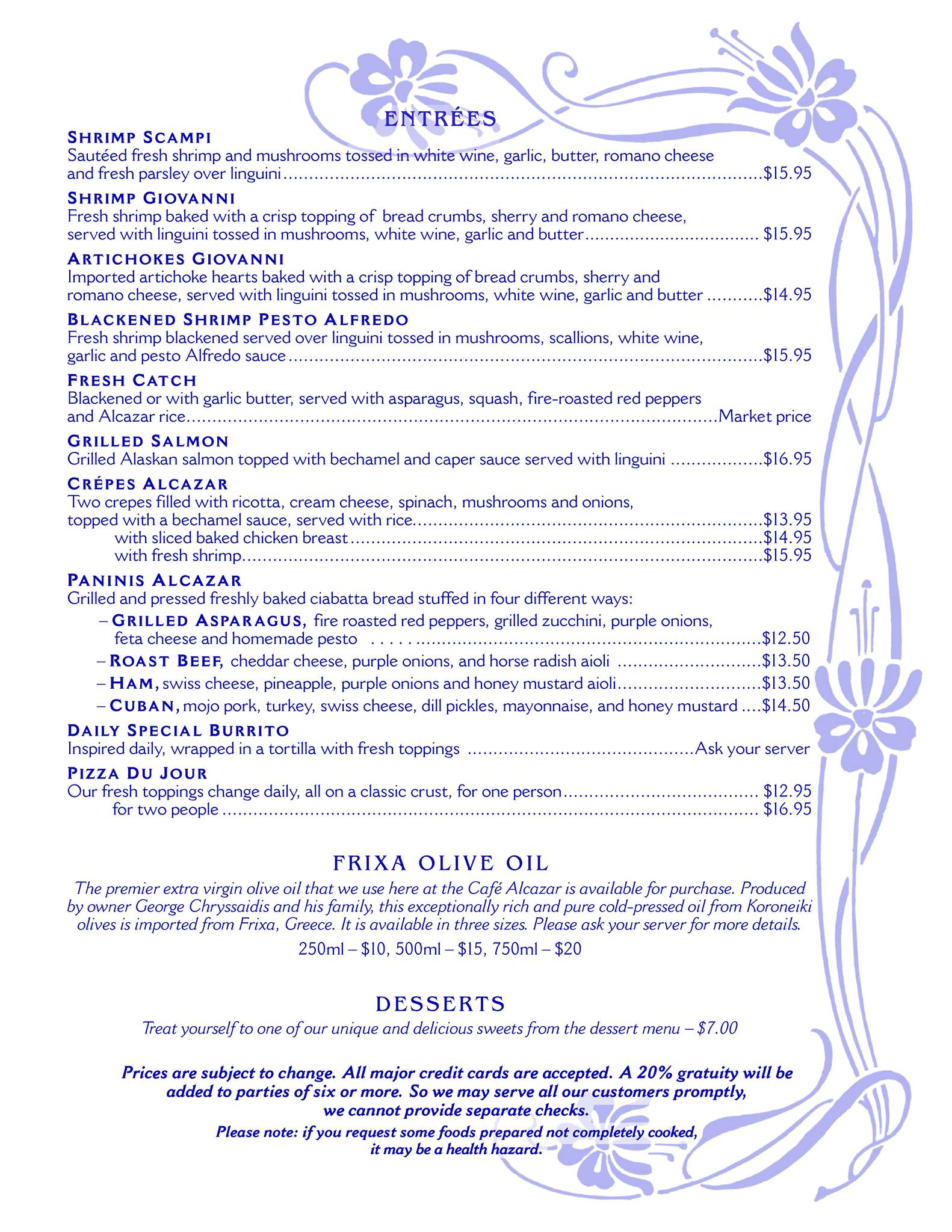 Cafe Alcazar Restaurant in St. Augustine / Menus & Photos