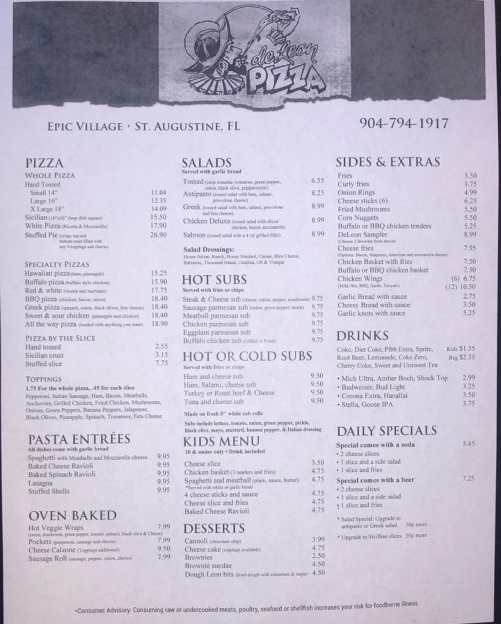 De Leon Pizza Restaurant in St. Augustine / Menus & Photos