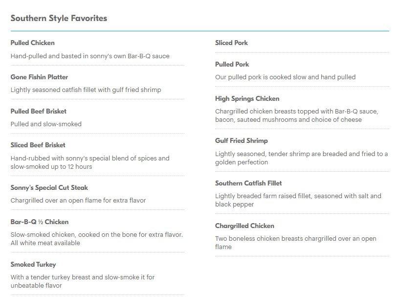 Sonny’s Real Pit Bar-B-Que Restaurant in St. Augustine / Menus & Photos