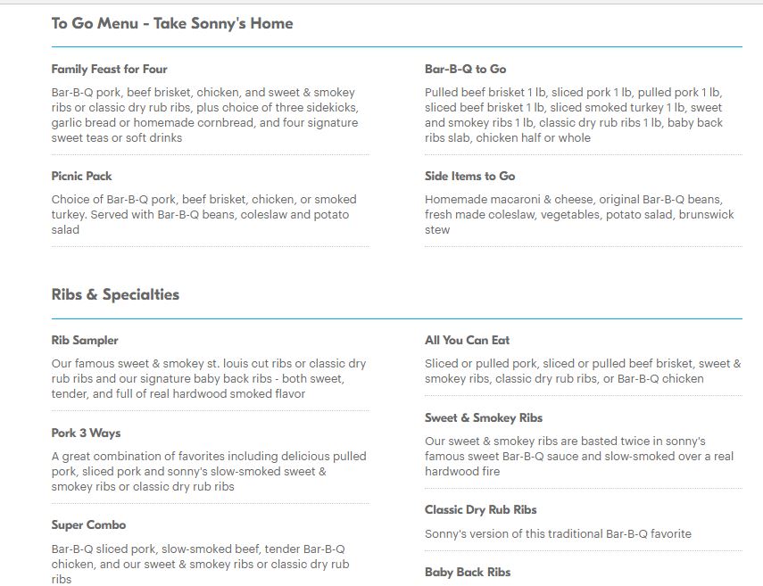 Sonny’s Real Pit Bar-B-Que Restaurant in St. Augustine / Menus & Photos
