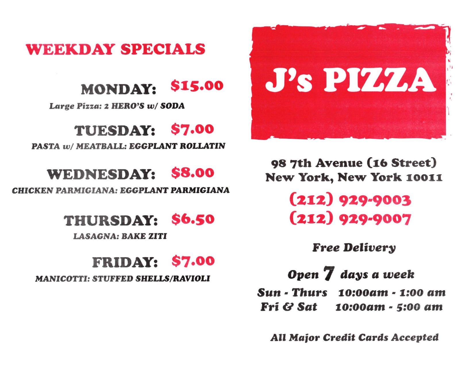 J's Pizza Restaurant in Manhattan / Menus & Photos