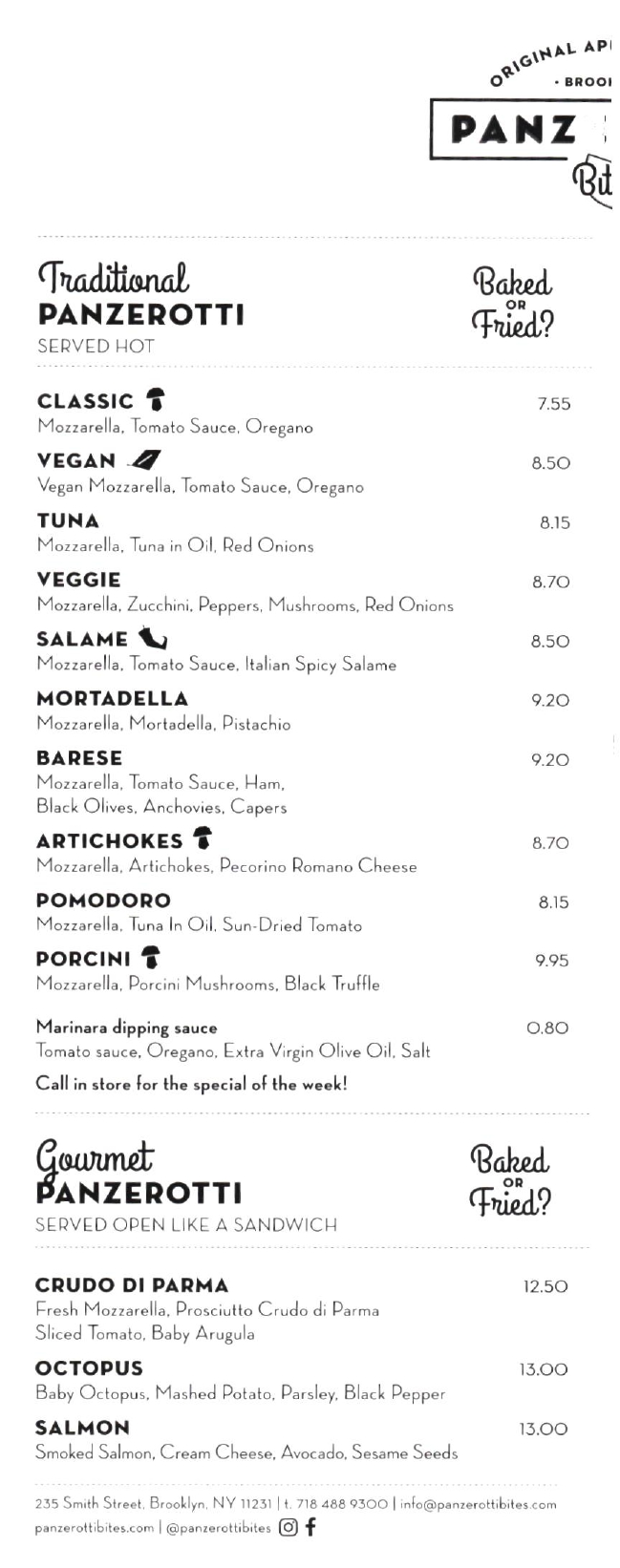 Panzerotti Restaurant in Brooklyn / Official Menus & Photos