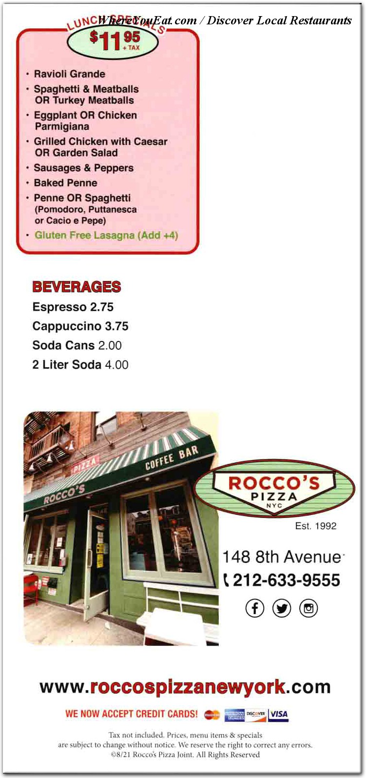 Rocco's Pizza Restaurant in Manhattan / Menus & Photos