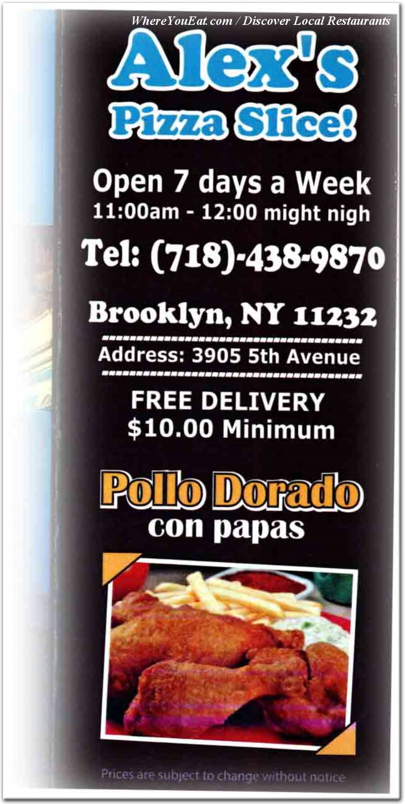 Alex's Pizza Slice Restaurant in Brooklyn / Menus & Photos