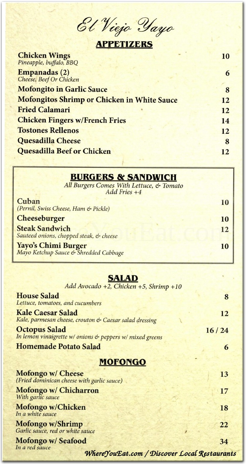 El Viejo Yayo Restaurant in Brooklyn / Menus & Photos