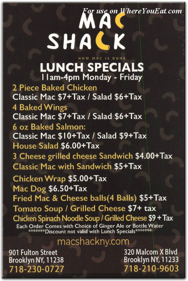 Mac Shack Restaurant in Brooklyn / Official Menus & Photos