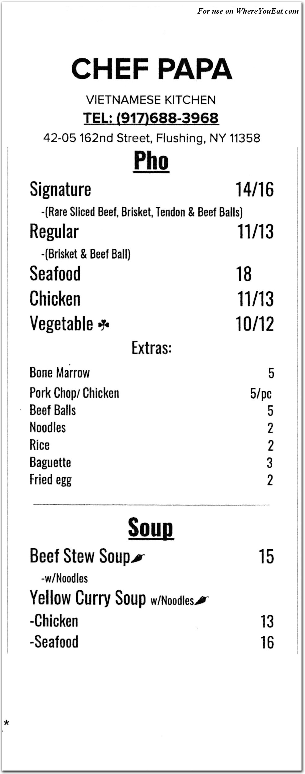 Chef Papa Restaurant in Queens / Menus & Photos