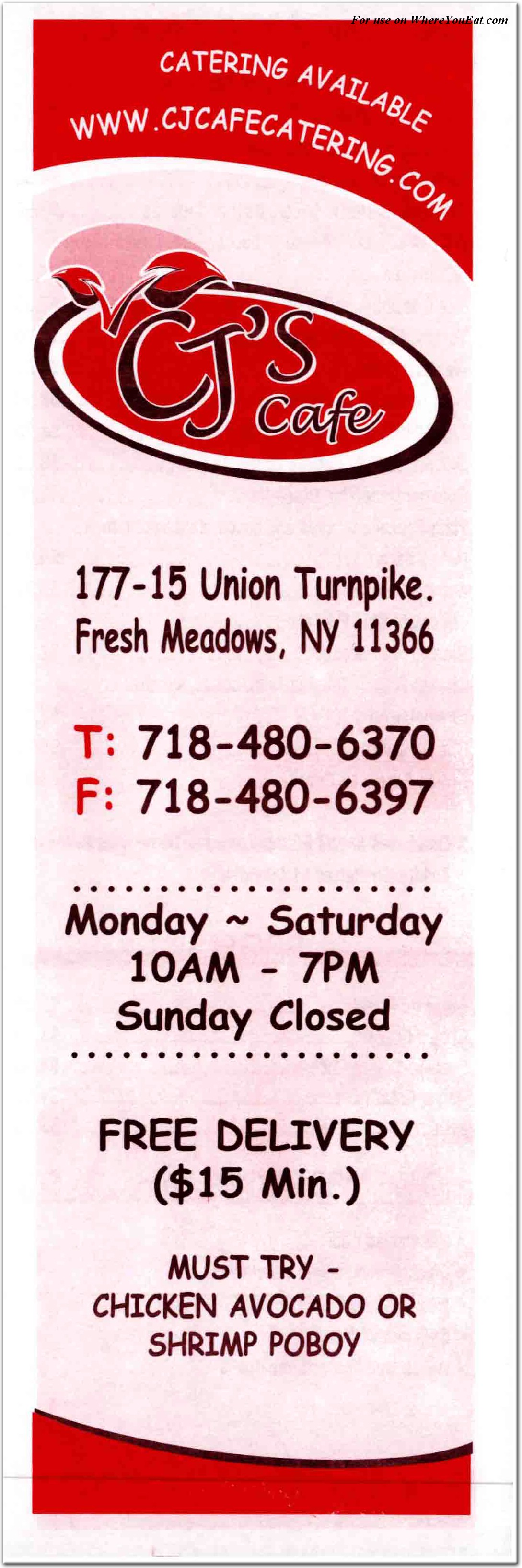 CJ's Cafe Restaurant in Queens / Menus & Photos