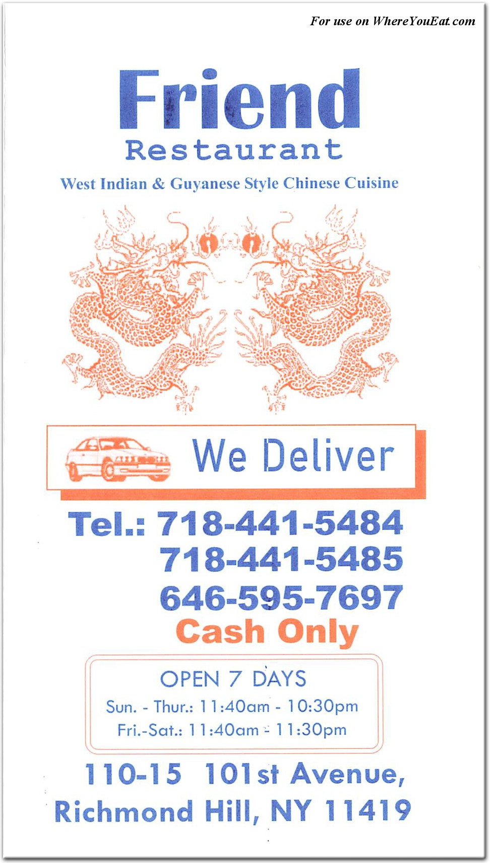 Friend Restaurant Restaurant in Queens / Menus & Photos