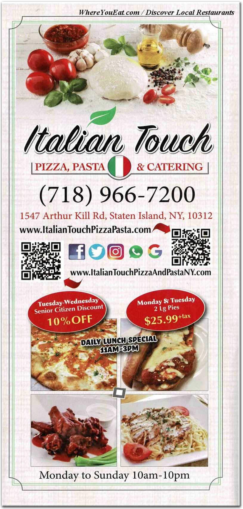 Italian Touch Pizza Restaurant in Staten Island / Menus & Photos