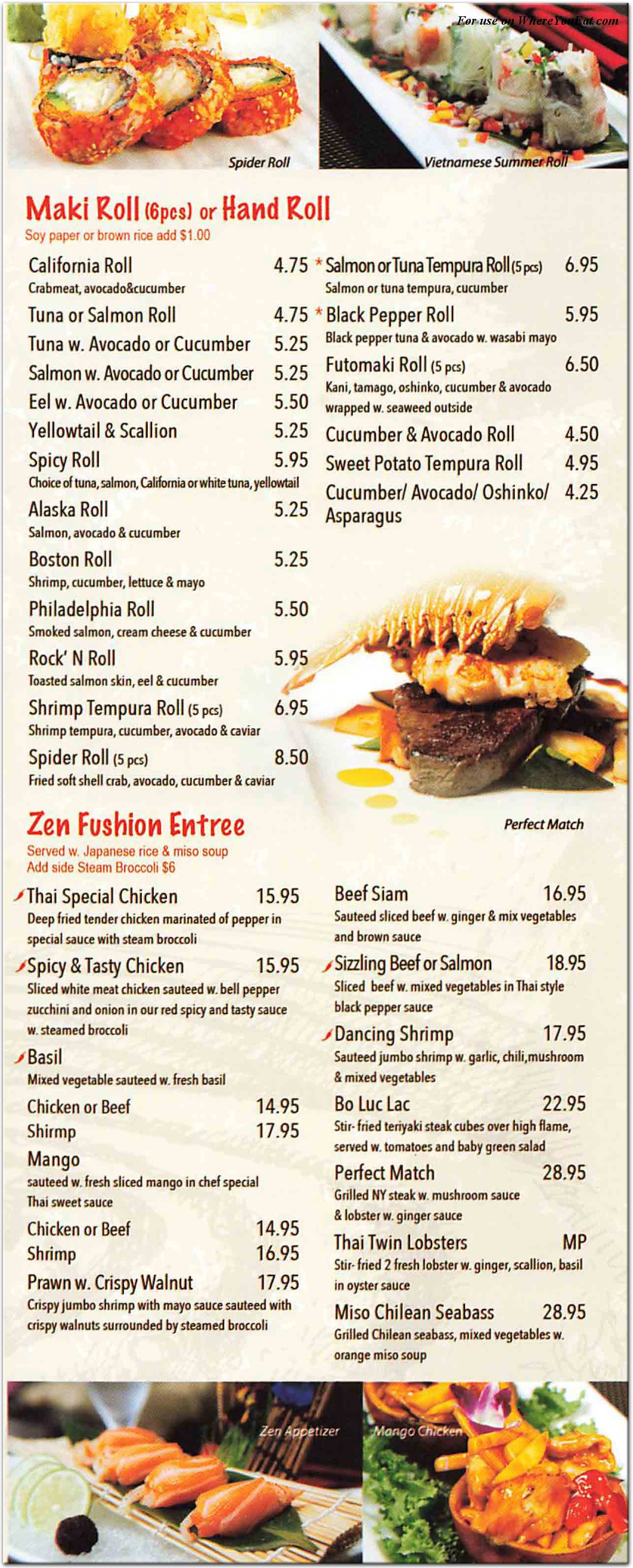 Zen Fusion Cuisine Restaurant in Queens / Menus & Photos