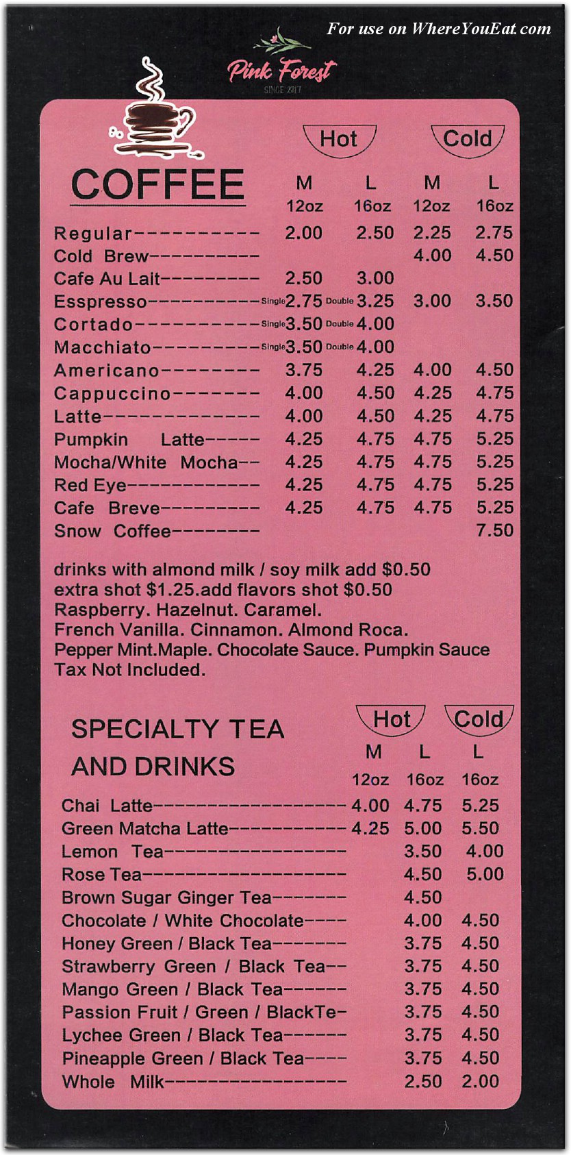 Pink Forest Restaurant in Queens / Menus & Photos