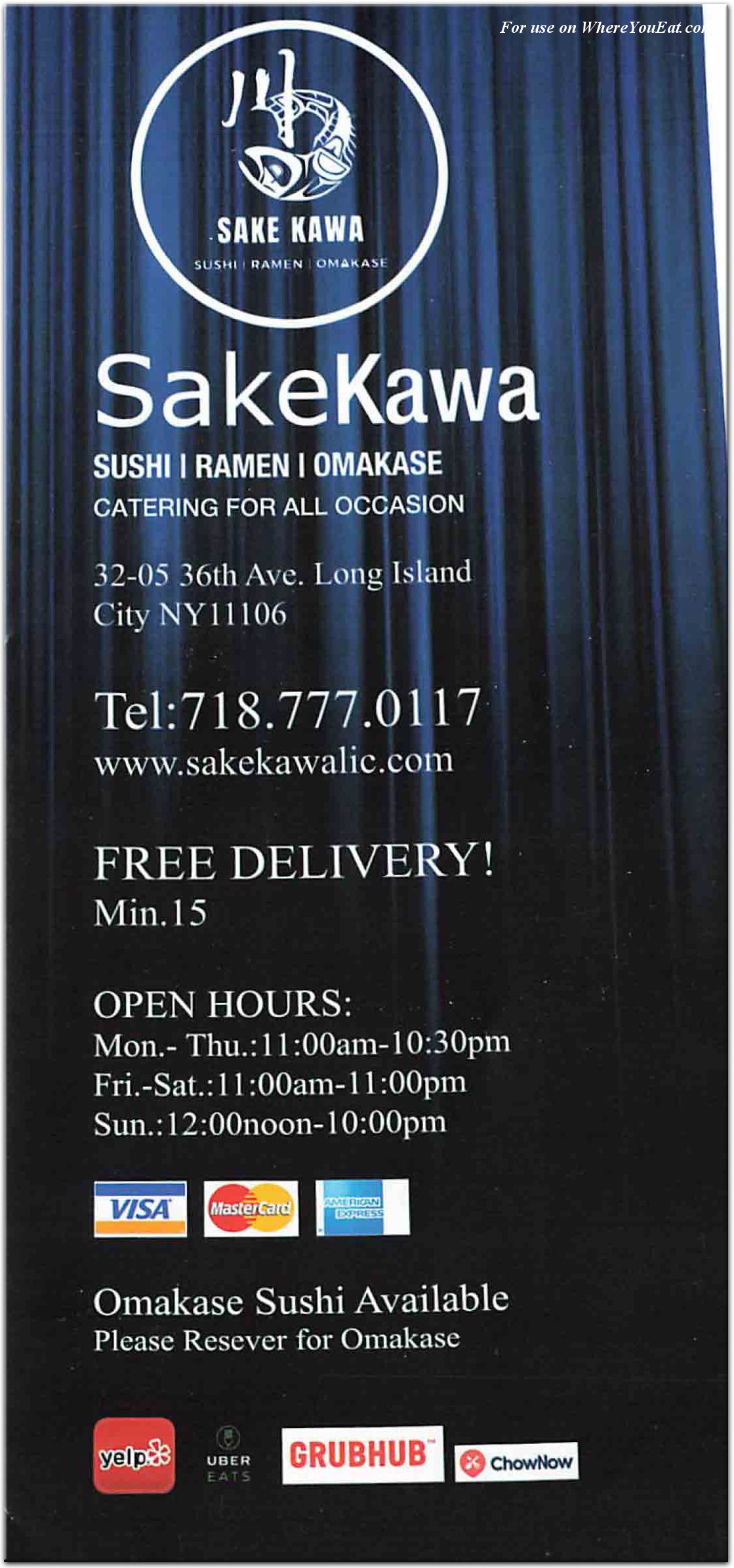 Sake Kawa Restaurant in Queens / Official Menus & Photos