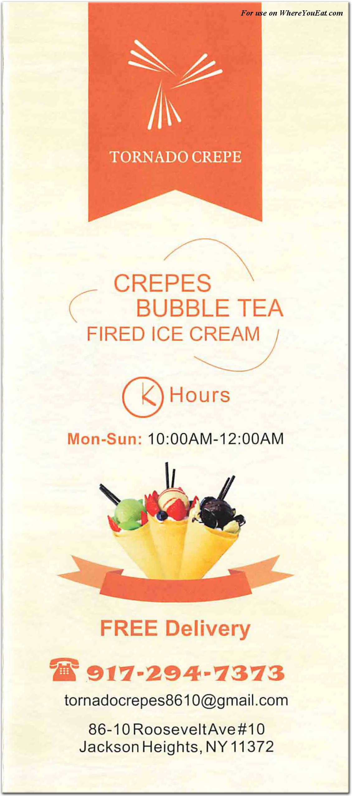 Tornado Crepe Restaurant in Queens / Menus & Photos