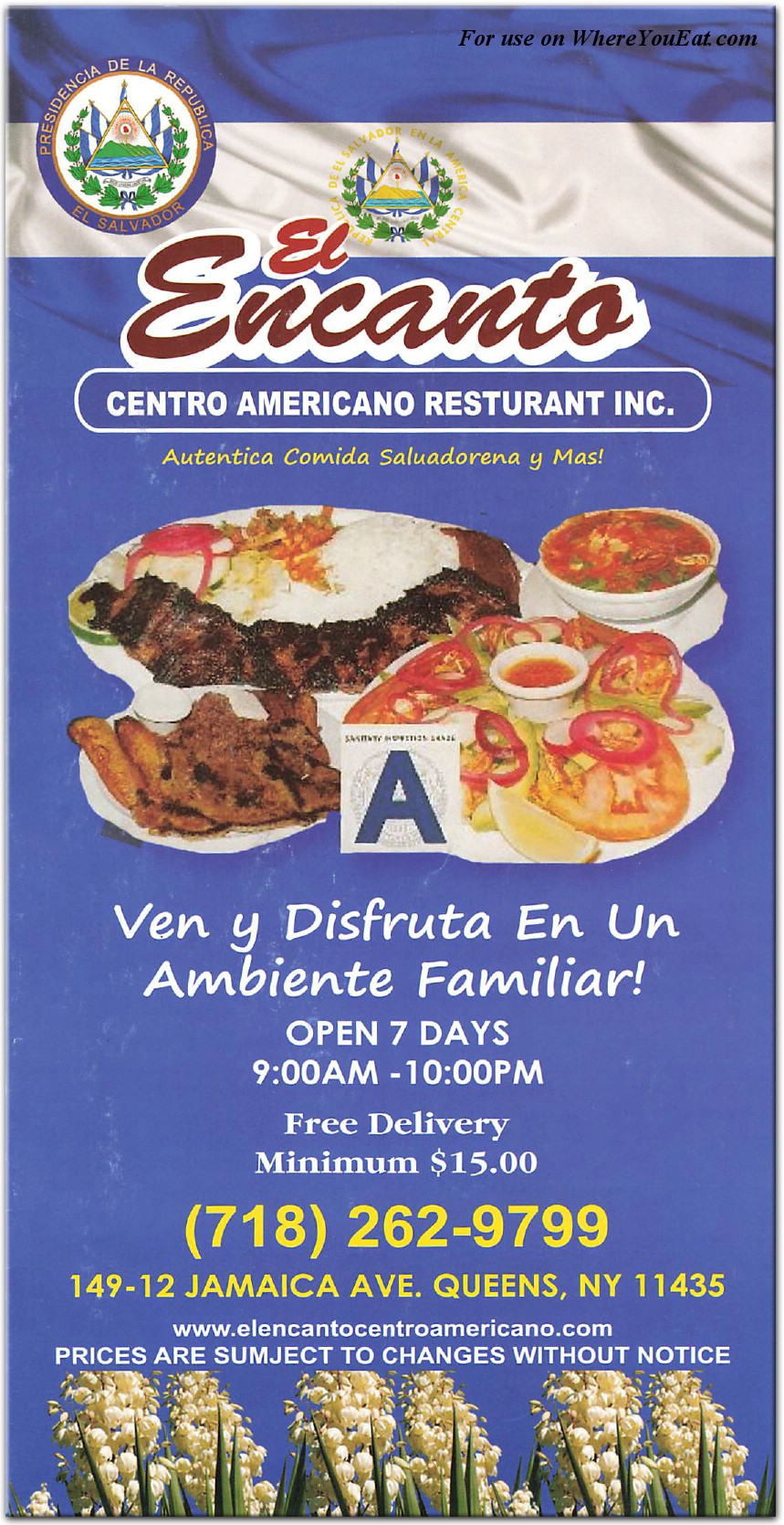 El Encanto Centro Americano Restaurant in Queens / Menus & Photos