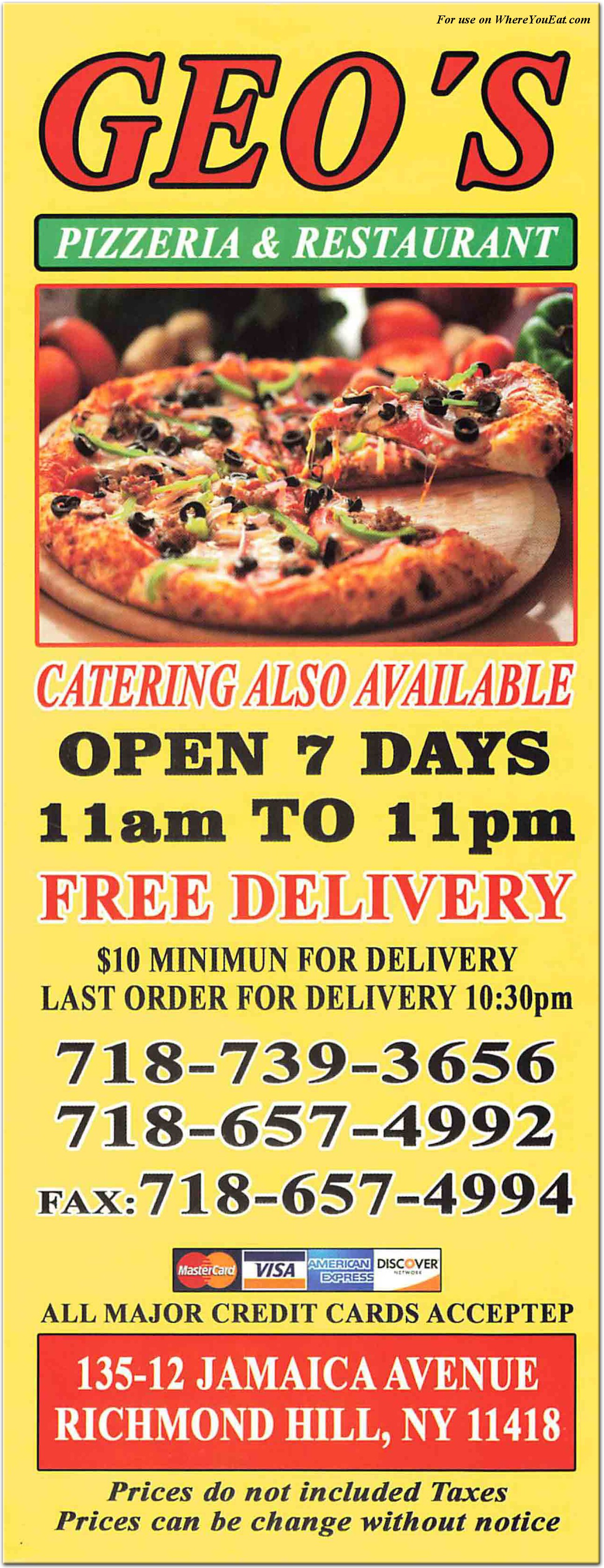 Geo's Pizzeria & Restaurant Restaurant in Queens / Menus & Photos