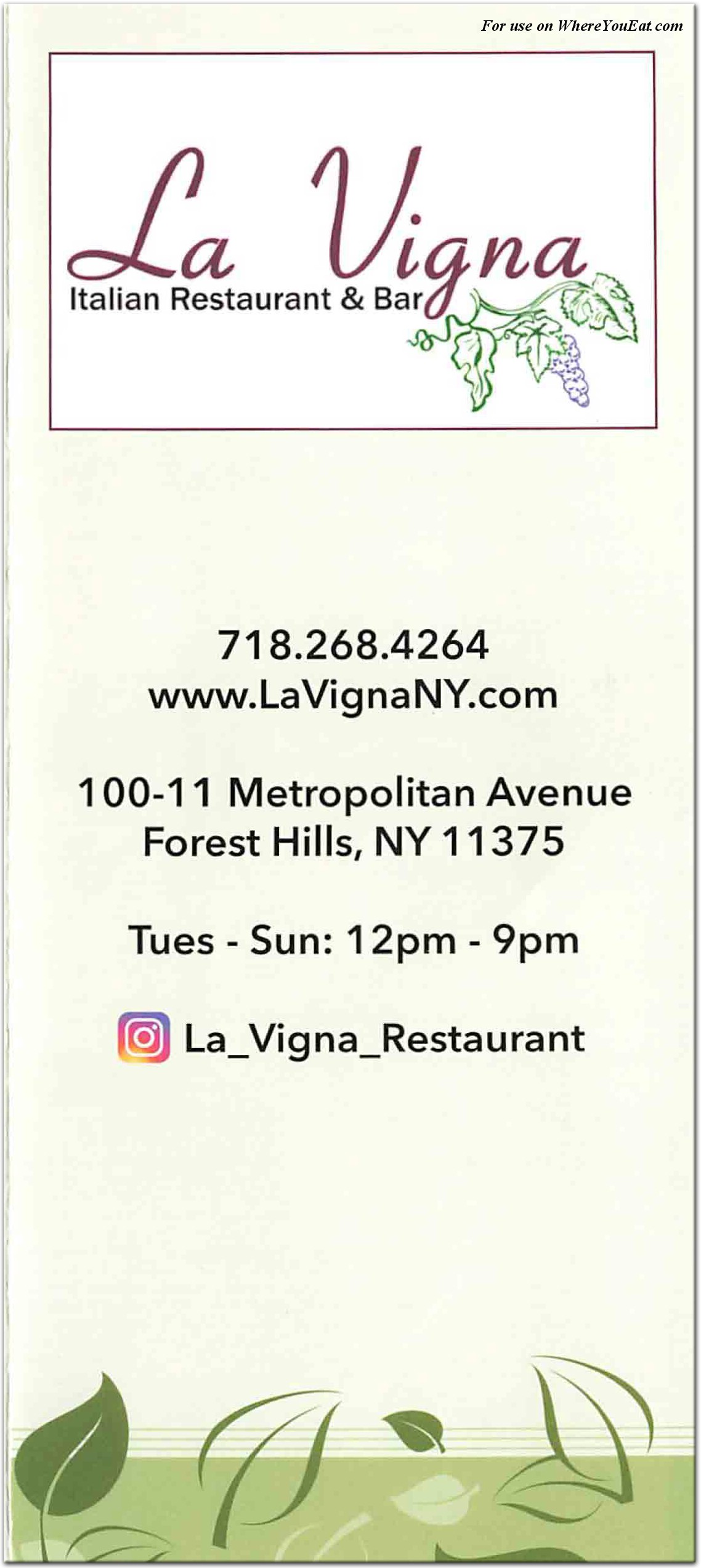 La Vigna Restaurant in Queens / Menus & Photos