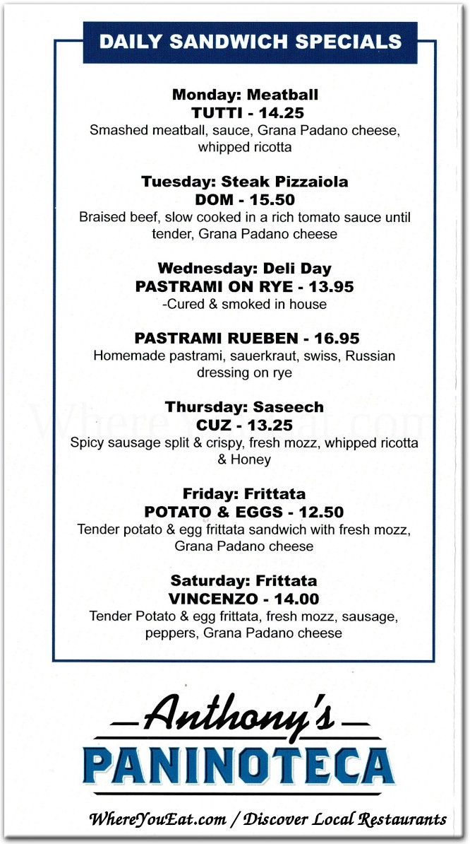 Anthony's Paninoteca Restaurant in Staten Island / Menus & Photos