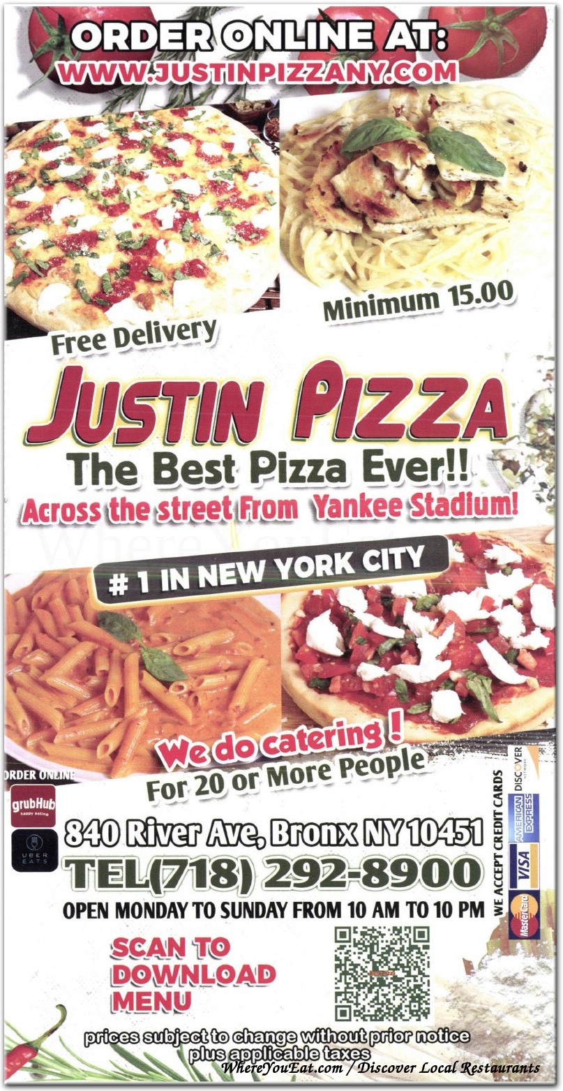 Justin Pizza Restaurant in The Bronx / Official Menus & Photos