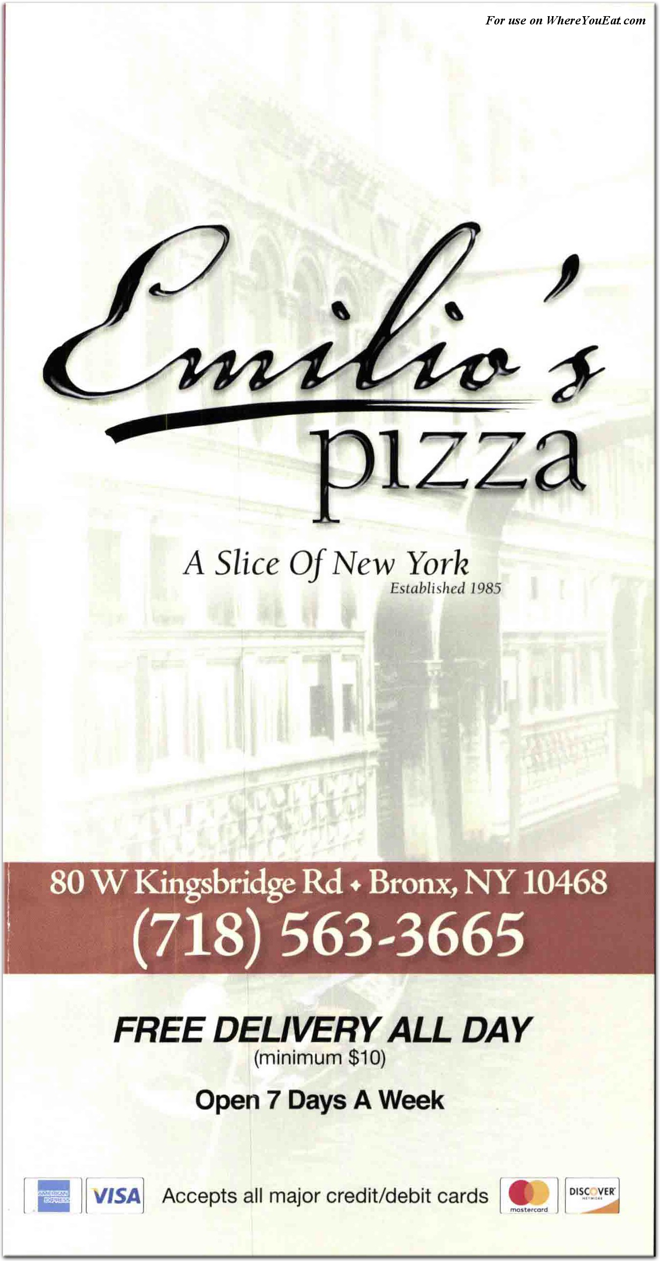 Emilio's Pizza Restaurant in The Bronx / Menus & Photos