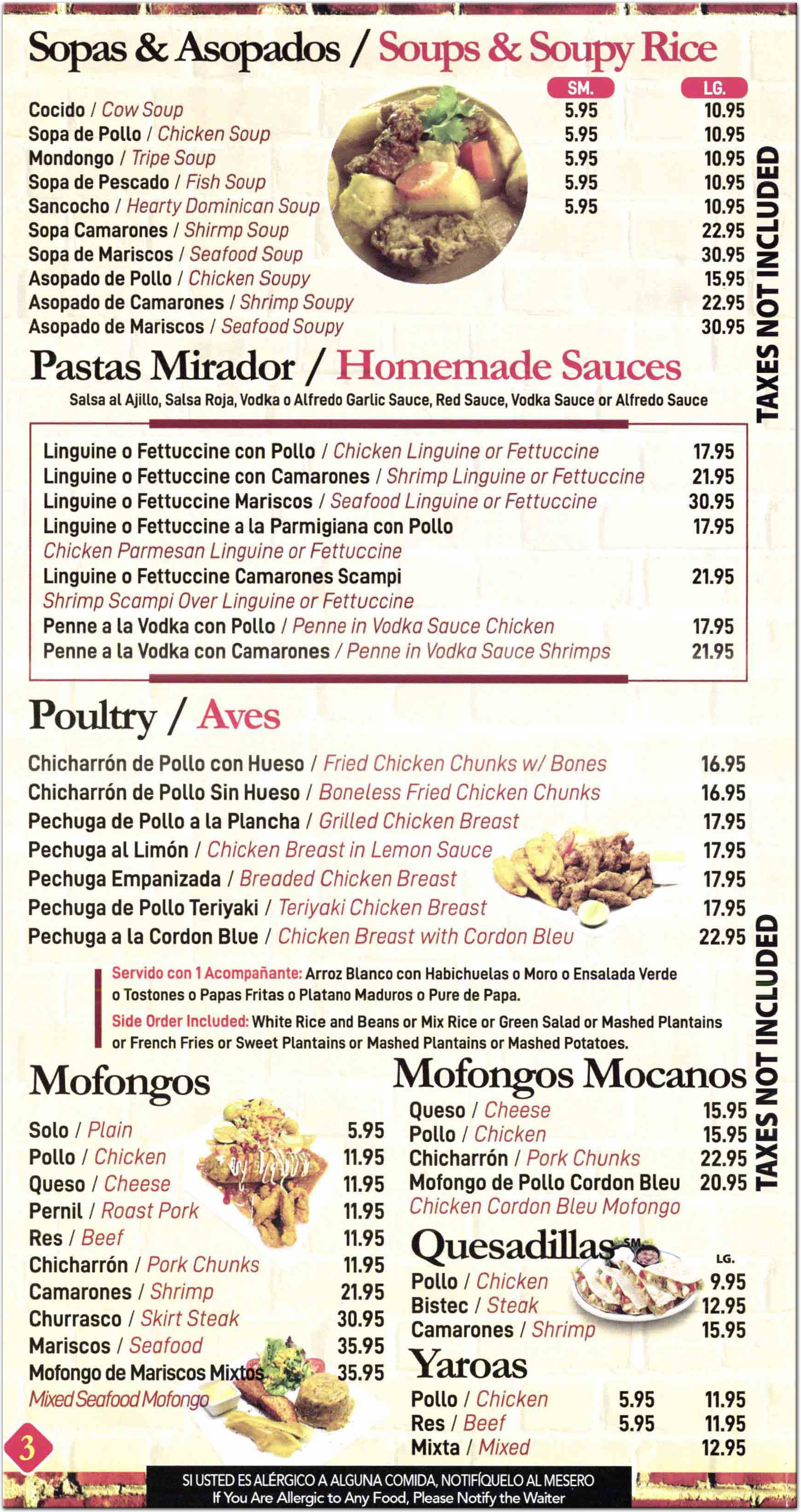 Mirador Restaurant Restaurant in The Bronx / Menus & Photos