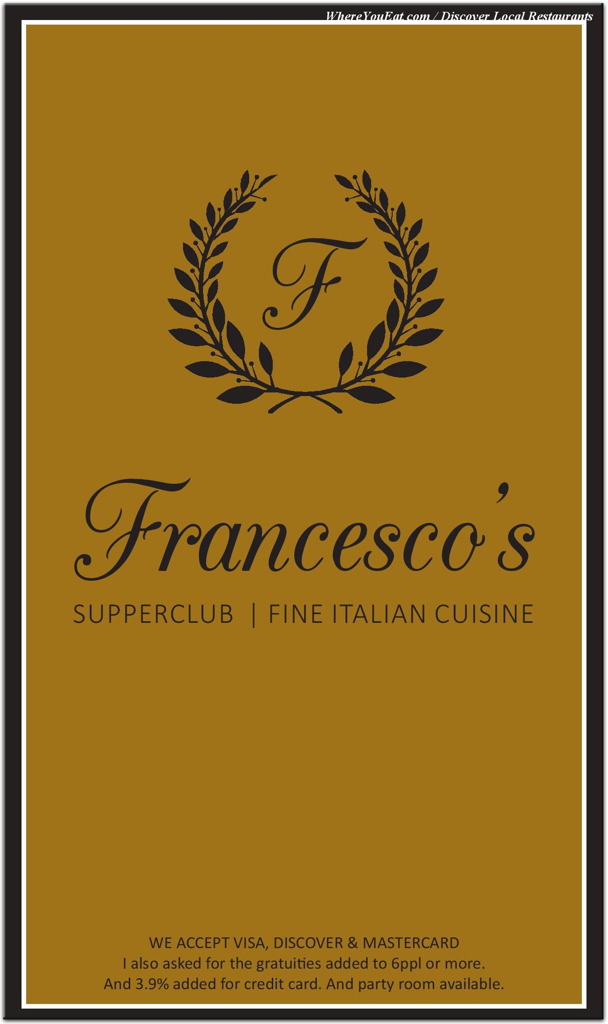Francesco’s Victory Restaurant in Staten Island / Menus & Photos