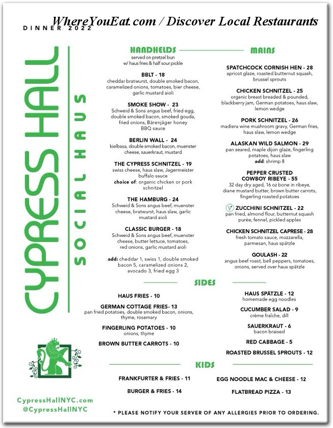 Cypress Hall Restaurant in Staten Island / Menus & Photos