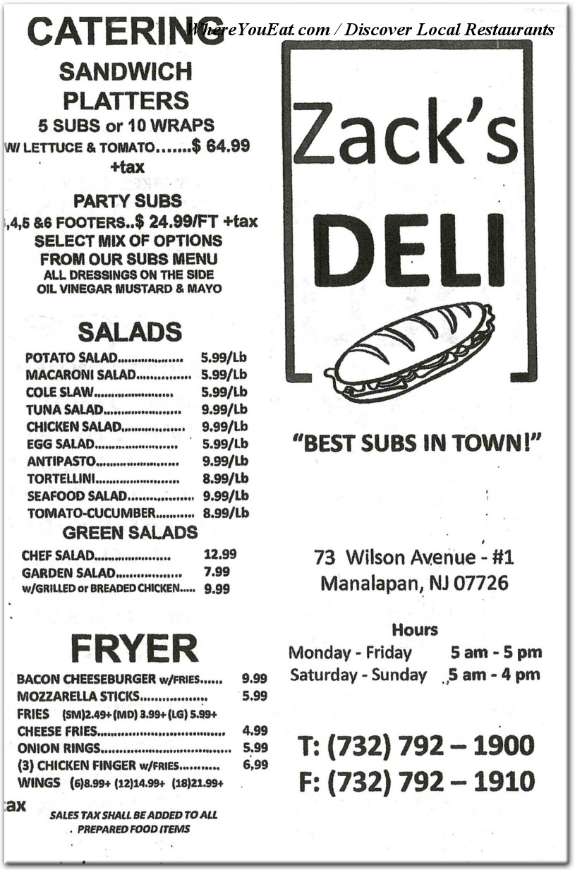 Zack's Deli Restaurant in Central Jersey / Menus & Photos