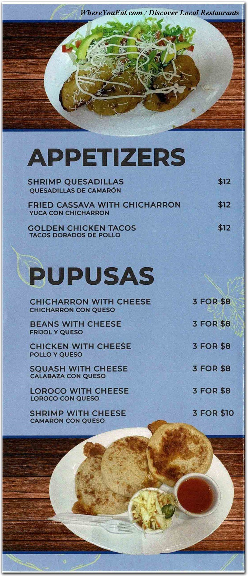 Restaurante & Pupuseria Salvadoreno Restaurant in New Jersey / Menus ...
