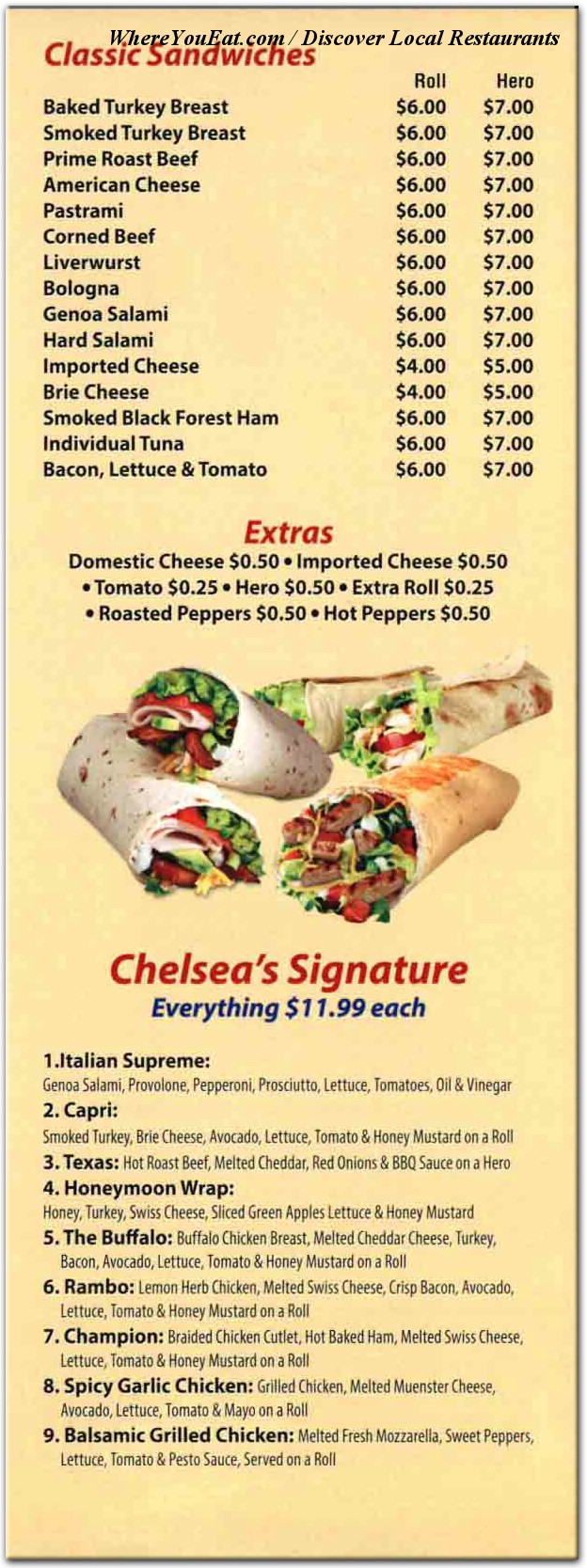 Chelsea's Signature Deli Restaurant in Manhattan / Menus & Photos