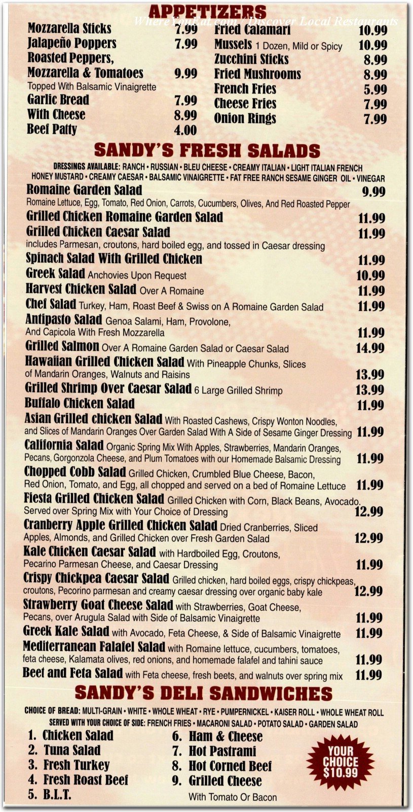 Sandy's Pizza Restaurant in Central Jersey / Menus & Photos