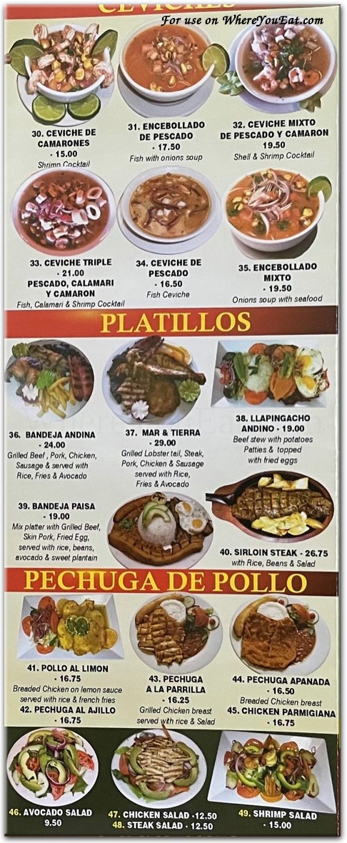 Sabor Andino Restaurant in Brooklyn / Official Menus & Photos