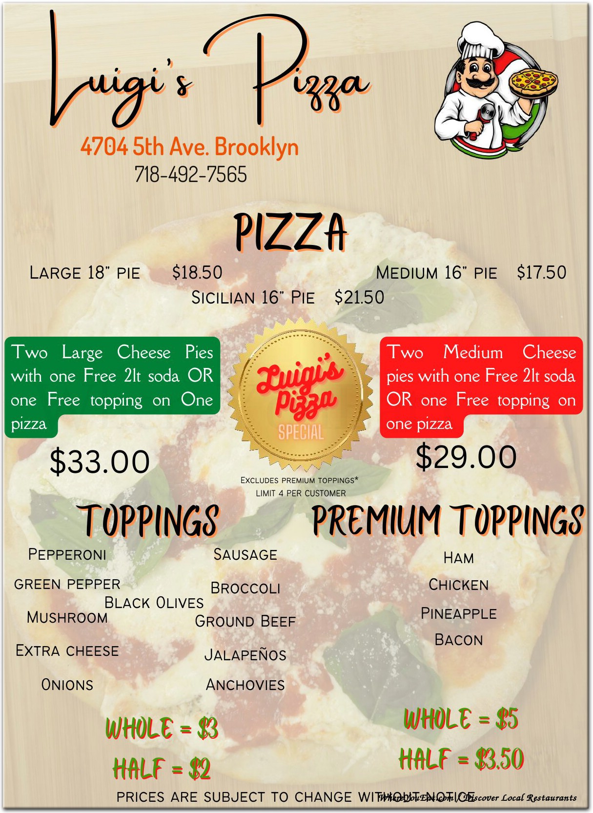 Luigi's Pizza Restaurant in Brooklyn / Menus & Photos