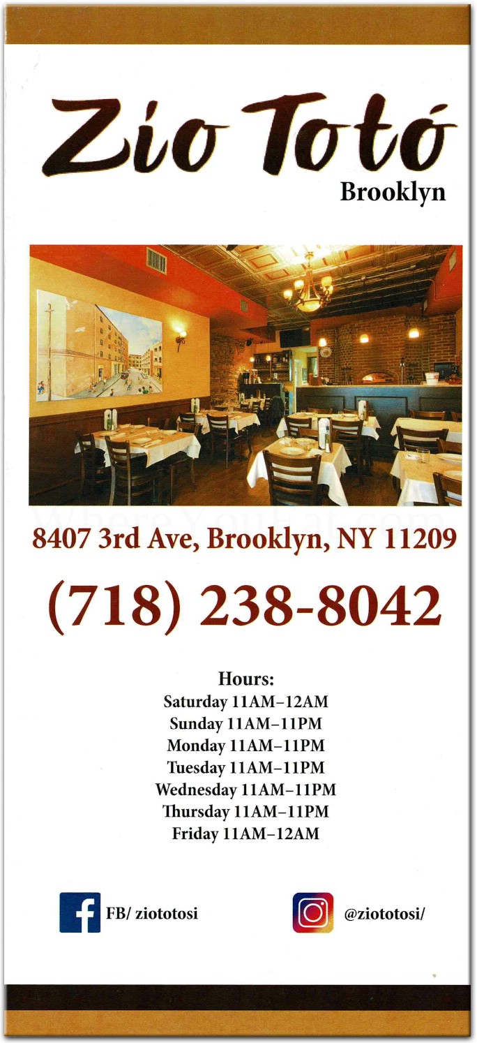 ZIO TOTO Restaurant in Brooklyn / Official Menus & Photos