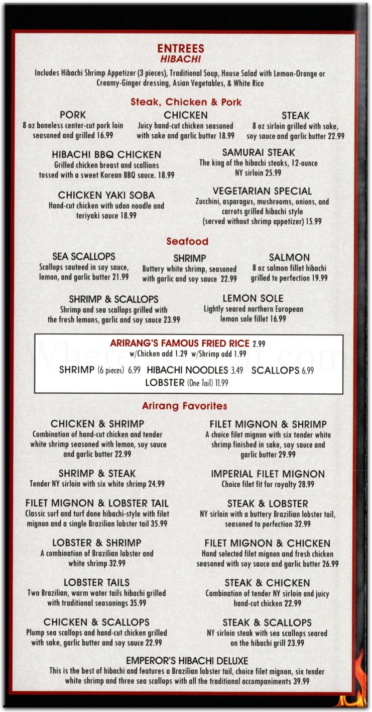 Arirang Hibachi Steakhouse Restaurant in Brooklyn / Official Menus & Photos