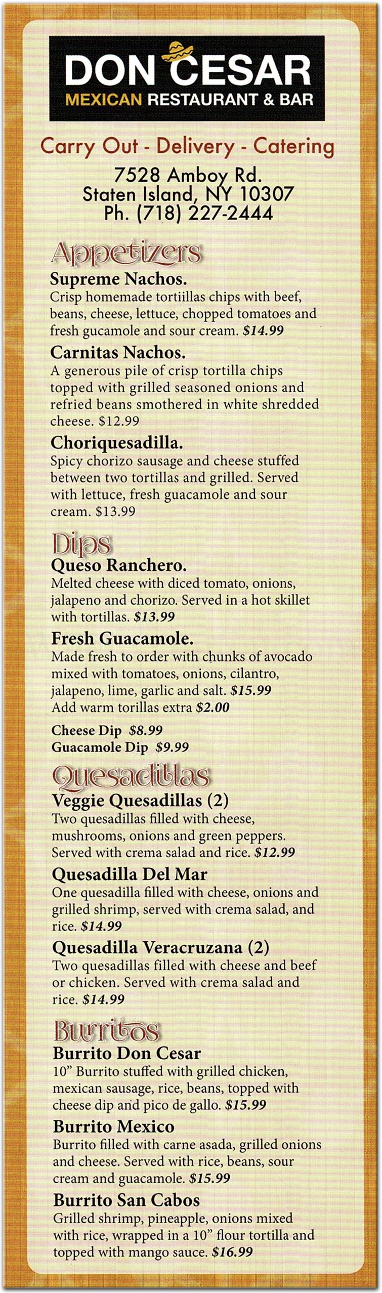 Don Cesar Restaurant in Staten Island / Official Menus & Photos