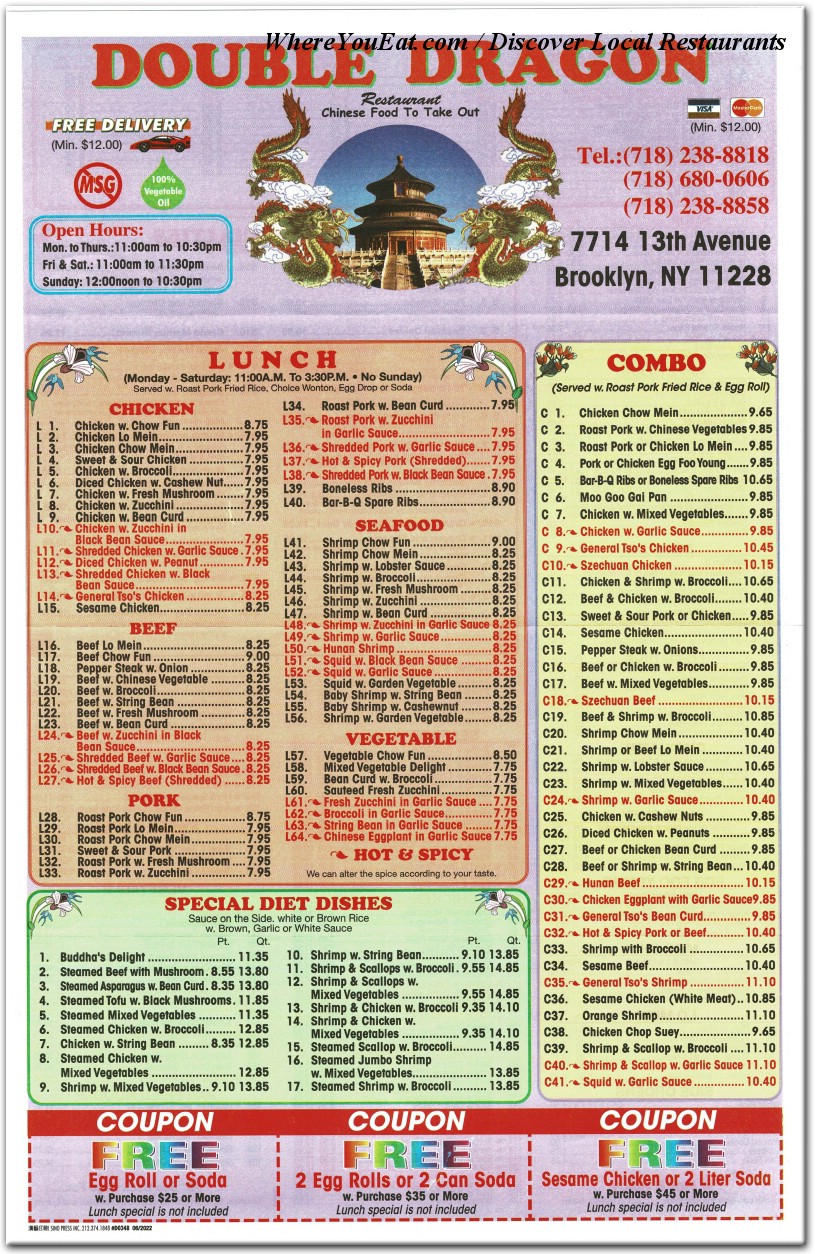 Double Dragon 7714 13th Avenue Restaurant in Brooklyn / Menus & Photos