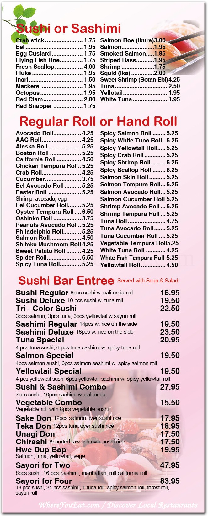 Sayori Asian Restaurant Restaurant in Staten Island / Official Menus ...