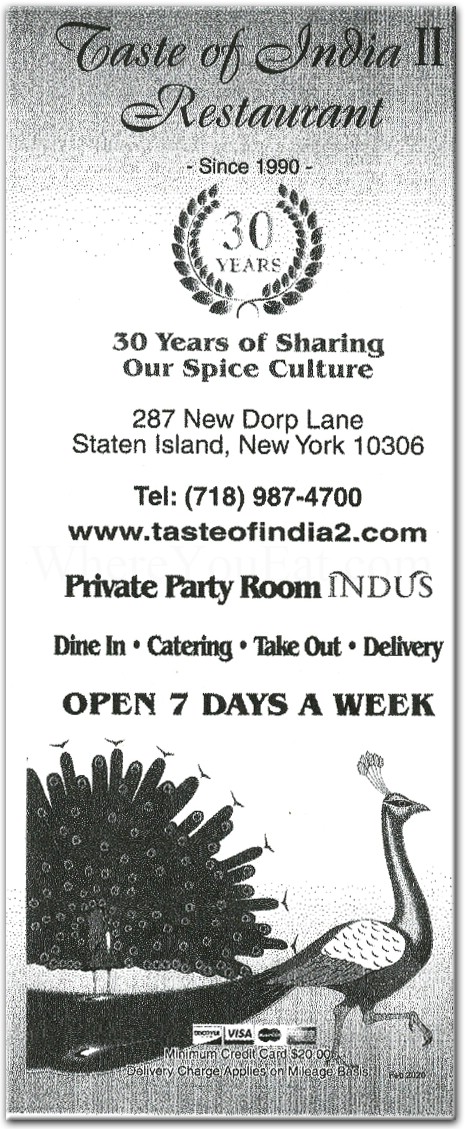 Taste of India II Restaurant in Staten Island / Official Menus & Photos