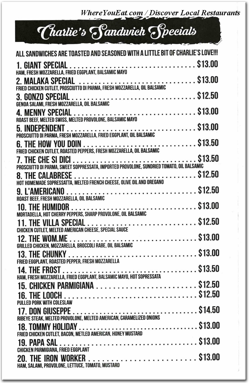 Charlie's Restaurant in Brooklyn / Menus & Photos