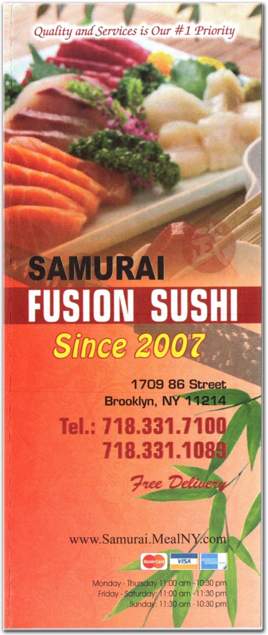 Samurai Fusion Sushi Restaurant in Brooklyn / Official Menus & Photos