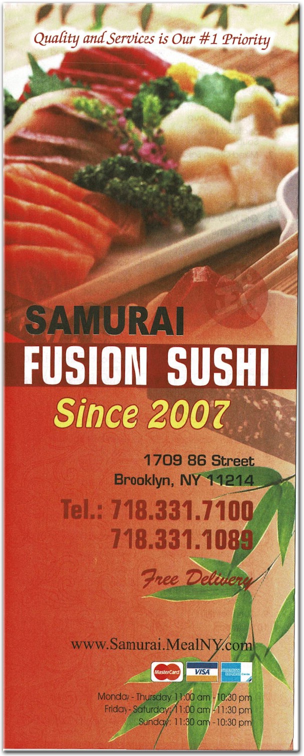 Samurai Fusion Sushi Restaurant in Brooklyn / Official Menus & Photos