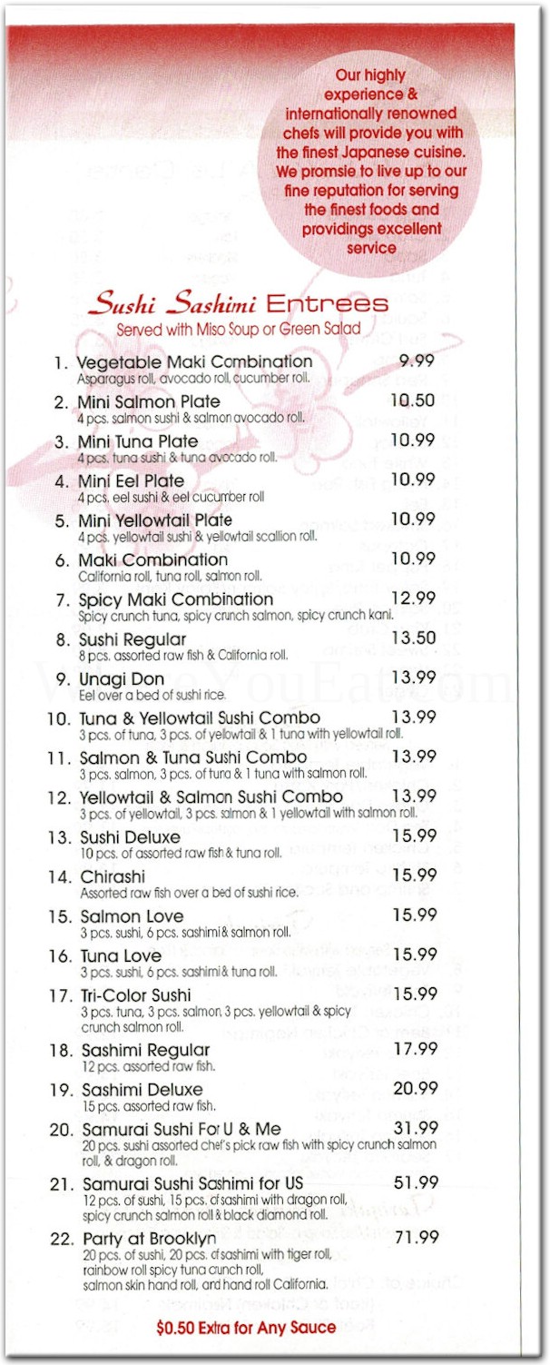 Samurai Fusion Sushi Restaurant in Brooklyn / Official Menus & Photos